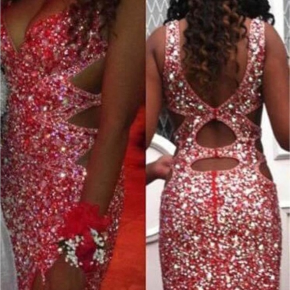 Dresses | Red Ruby Sparkle Prom Dress W Left Leg High Slit | Poshmark